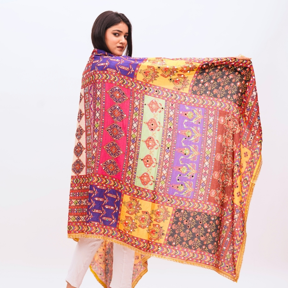 Multicolored digital print dupatta with work