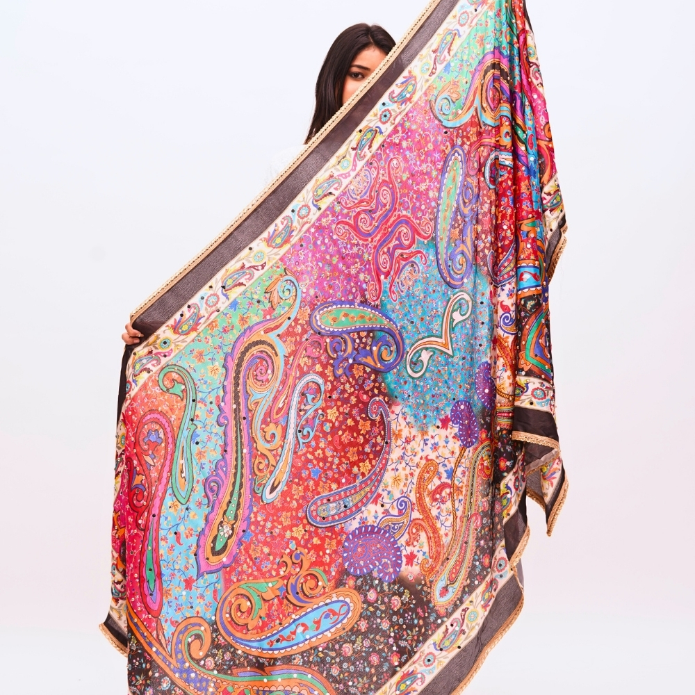 Multicolored digital print dupatta with work