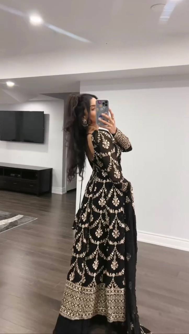 faux georgette long top pent with dupatta