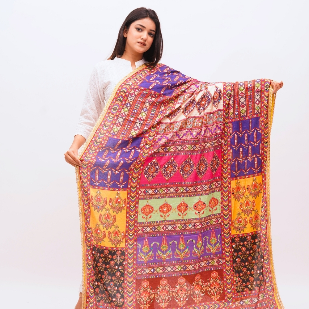 Multicolored digital print dupatta with work