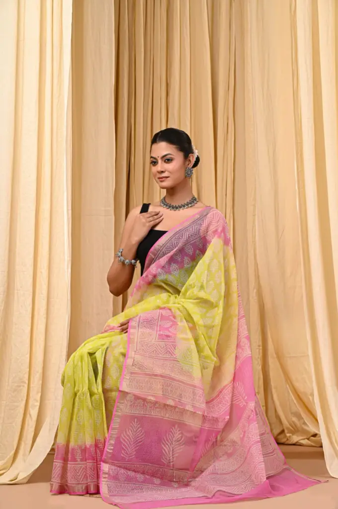 Hand block printed traditional Saree