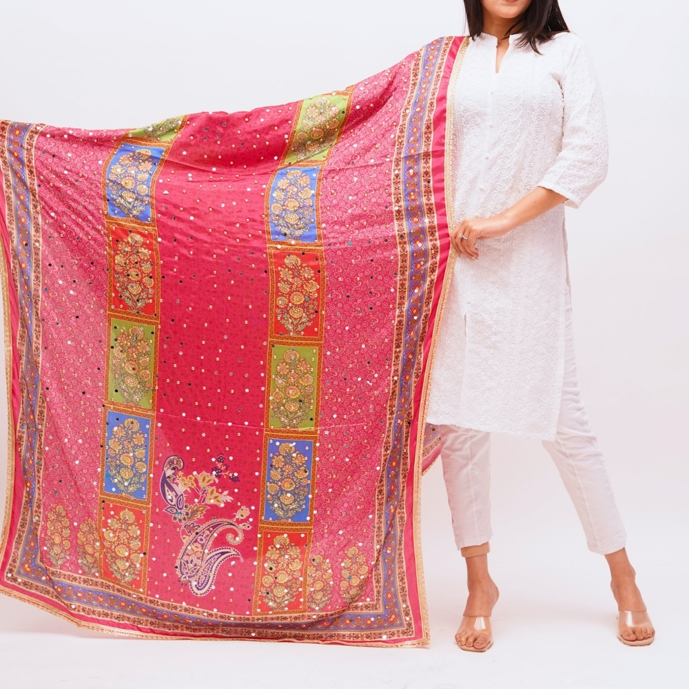 Multicolored digital print dupatta with work