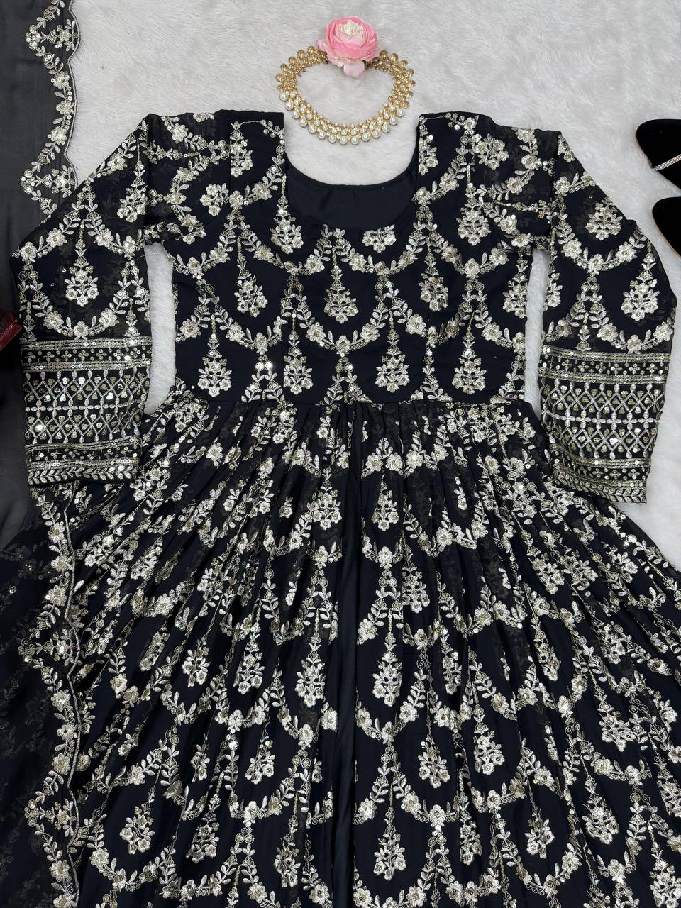 faux georgette long top pent with dupatta