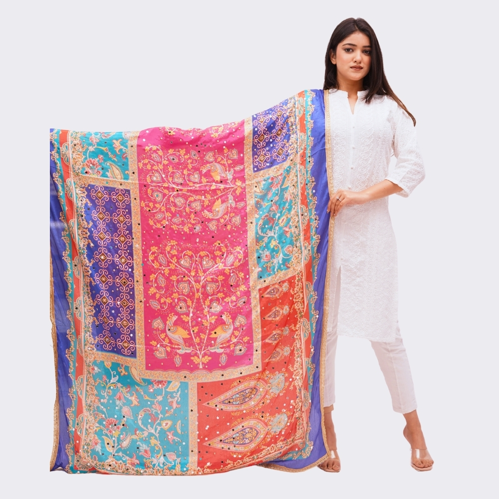 Multicolored digital print dupatta with work
