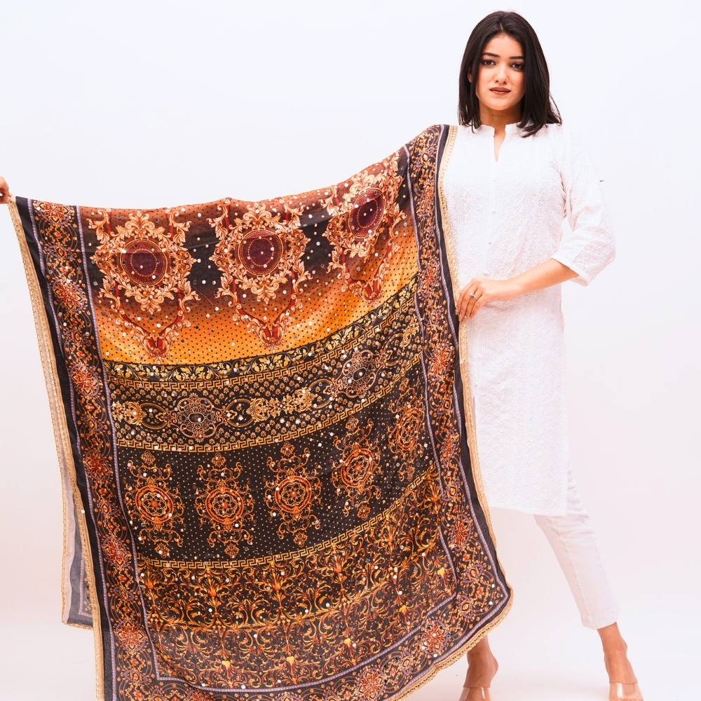 Multicolored digital print dupatta with work